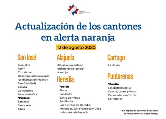 Cantons under an Orange Alert in Costa Rica [August 12]