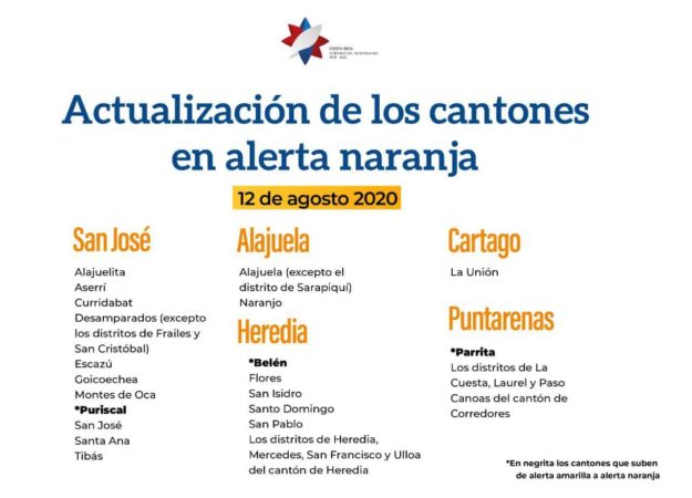 Cantons under an Orange Alert in Costa Rica [August 12]