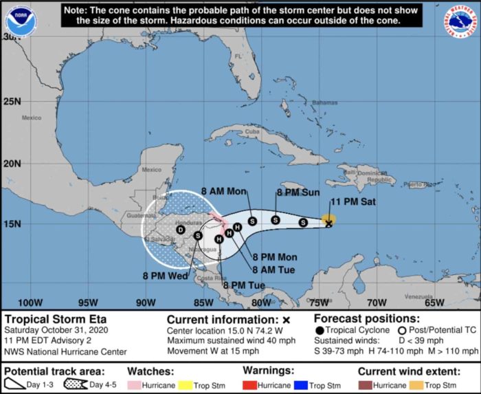 Tropical Storm Eta forms in Caribbean; hurricane watch issued for ...